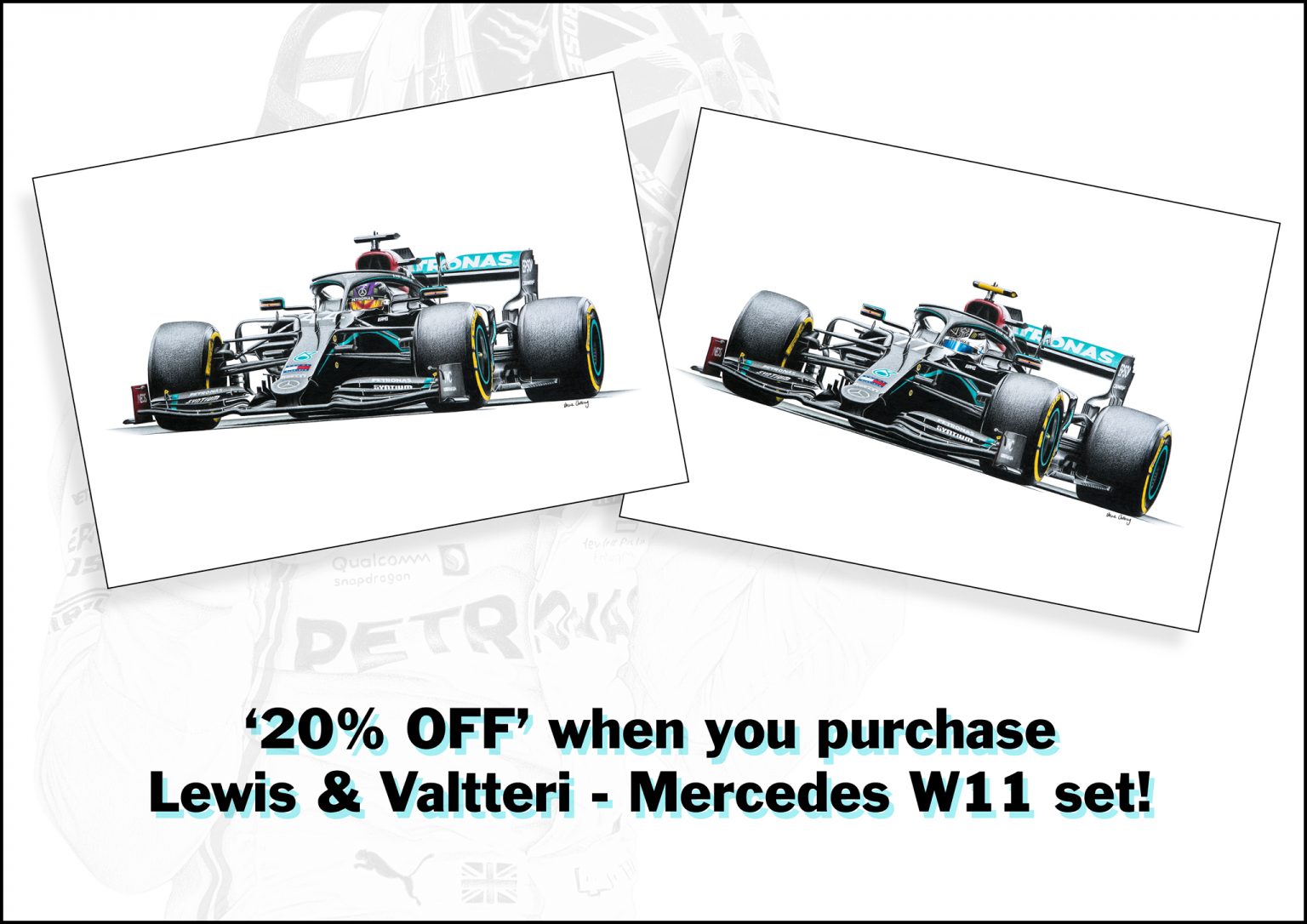 Lewis Hamilton - Mercedes W11 - Formula 1 and Movie Art by Mark Anthony